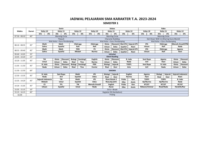Jadwal SMA TA 2023-2024 | PDF