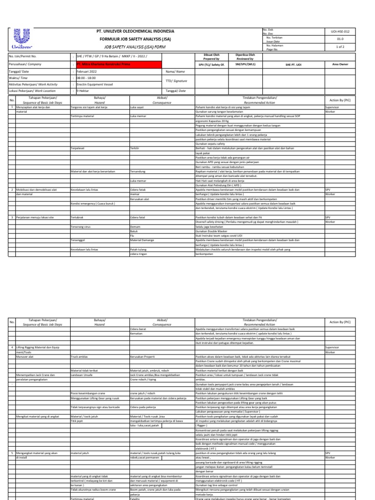 JSA MKKP PRINT Erection Vessel | PDF