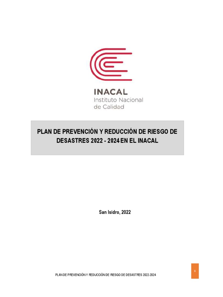 Plan de Prevencion y Reduccion de Riesgo de Desastres 2022-2024 en El INACAL | PDF | Radiación ...