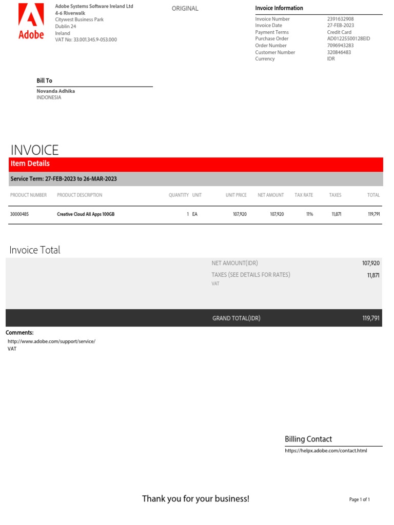 Adobe Invoice for Creative Cloud | PDF | Invoice | Value Added Tax