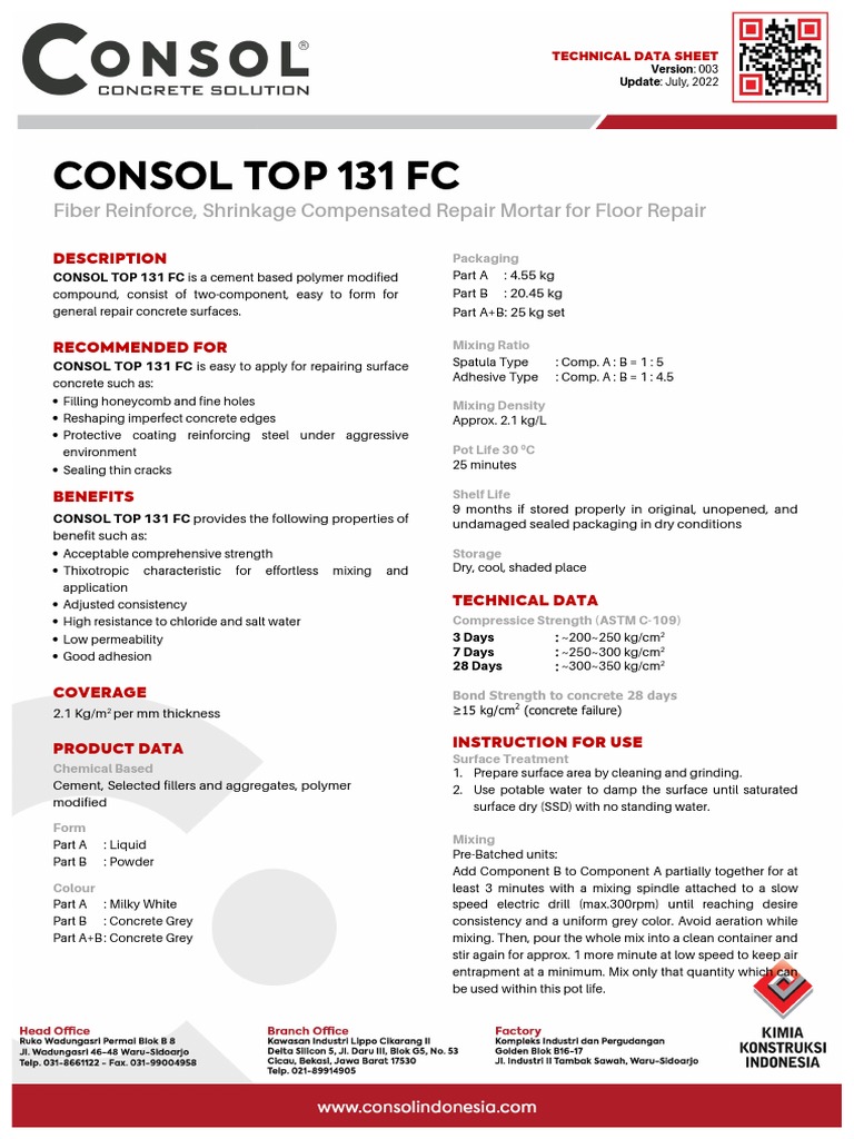 TDS Consol 131 FC | PDF | Concrete | Materials