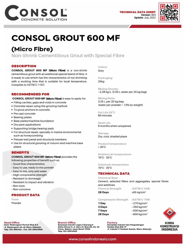 TDS Consol Grout 600 MF | PDF | Concrete | Cement