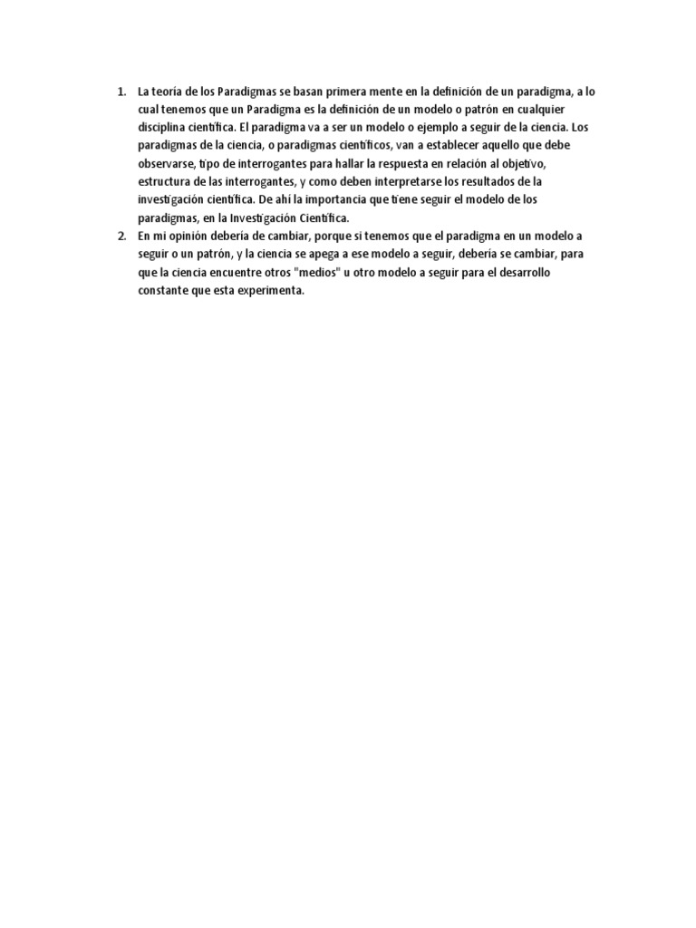 La Teoría de Los Paradigmas Se Basan Primera Mente en La Definición de ...