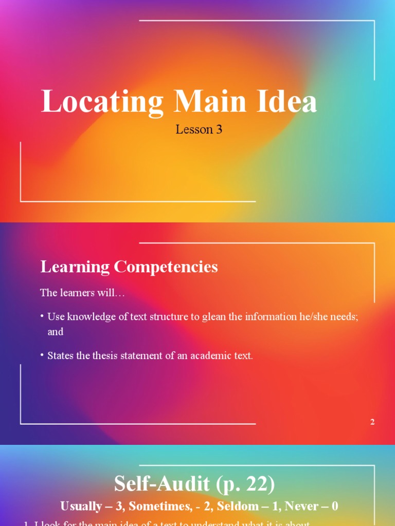 Lesson 3 Locating Main Idea 1NEW | PDF | Thesis | English As A Second ...