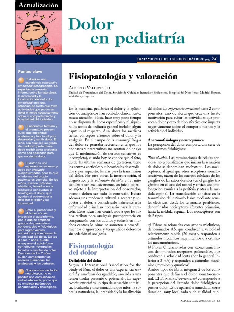 Dolor en Pediatría: Fisiopatología y Valoración | PDF | Dolor | Fisiología