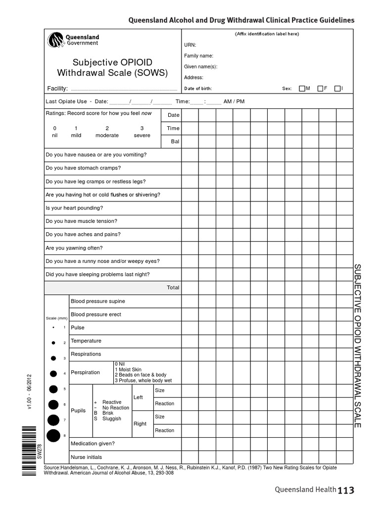Subjective Opioid Withdrawal Scale Guide | PDF | Drug Withdrawal | Pain