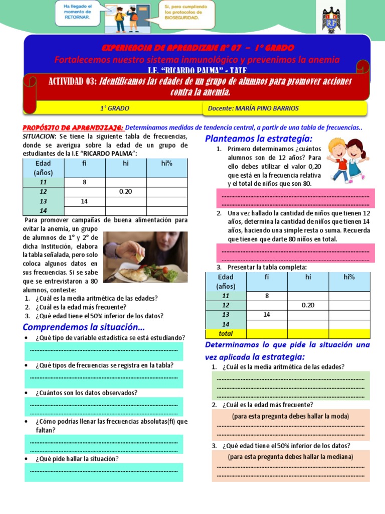 1° Ficha Mat. Exp. Vii - Actividad 3 | Descargar gratis PDF | Media | Matemáticas