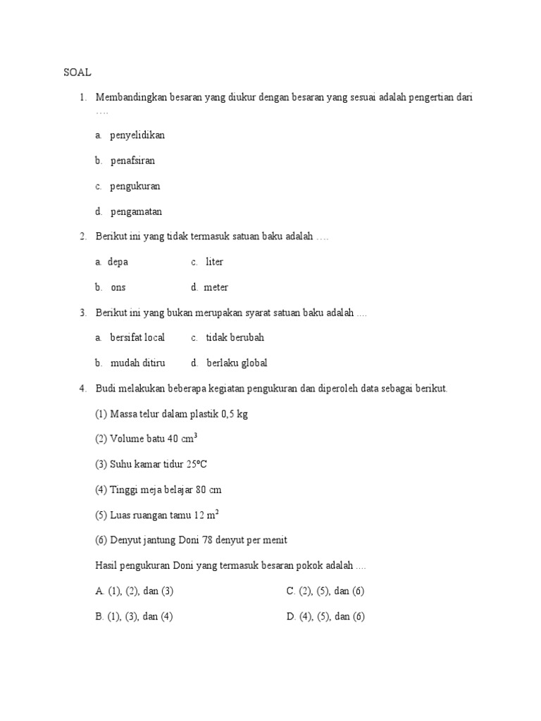 Soal Pengukuran Kelas 7 Pdf