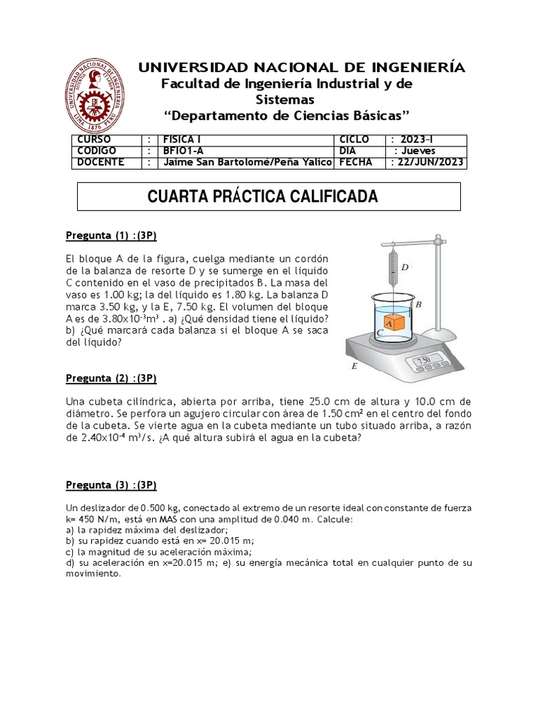Cuarta Práctica Calificada-Bfi 01-A-2023-I | Descargar gratis PDF | Kilogramo | Cantidades fisicas