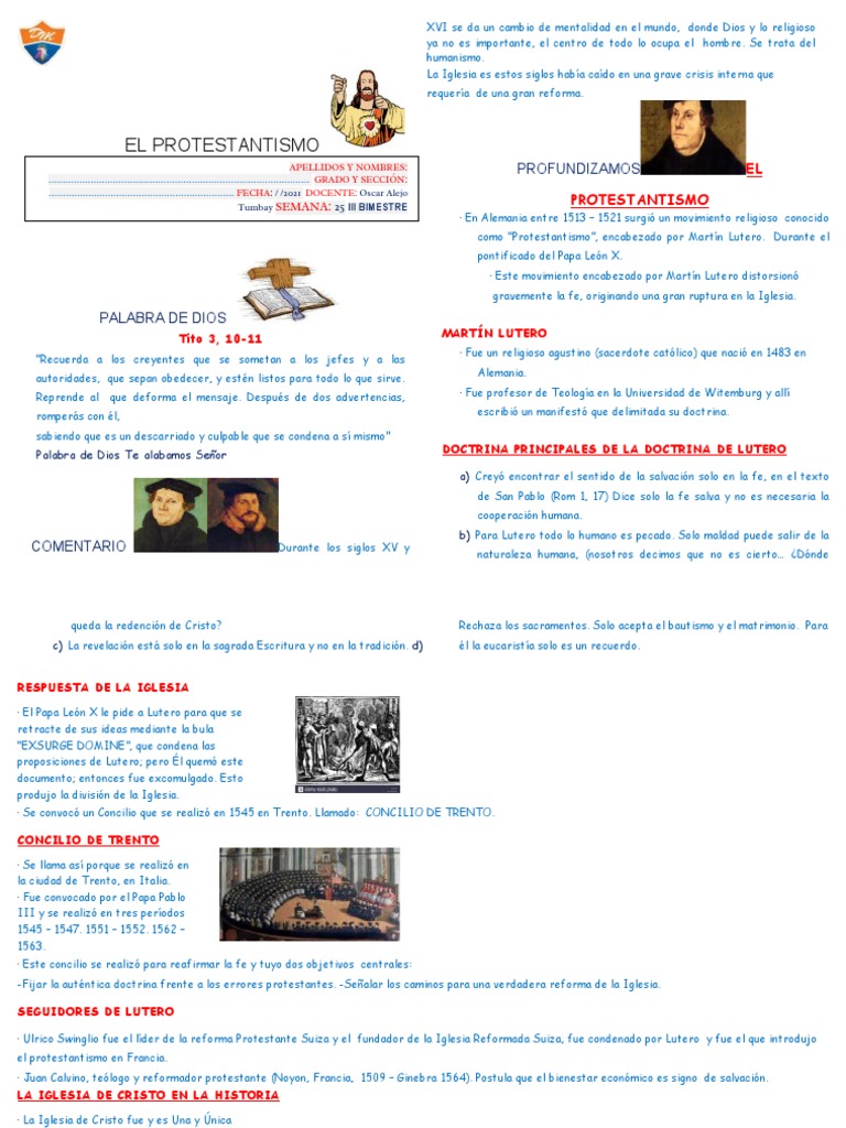 El Protestantismo 3° Sec | PDF | protestantismo | Martin Luther