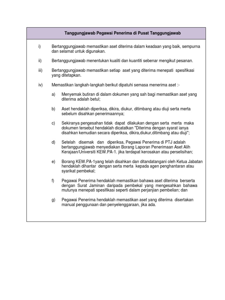 Senarai Tugas Pegawai Penerima | PDF