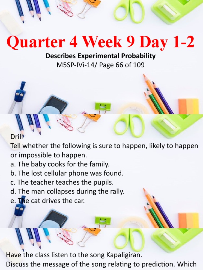 MATHEMATICS 5 PPT Q4 W9 Describes Performs Experimental Probability and Records and Analyze Data ...