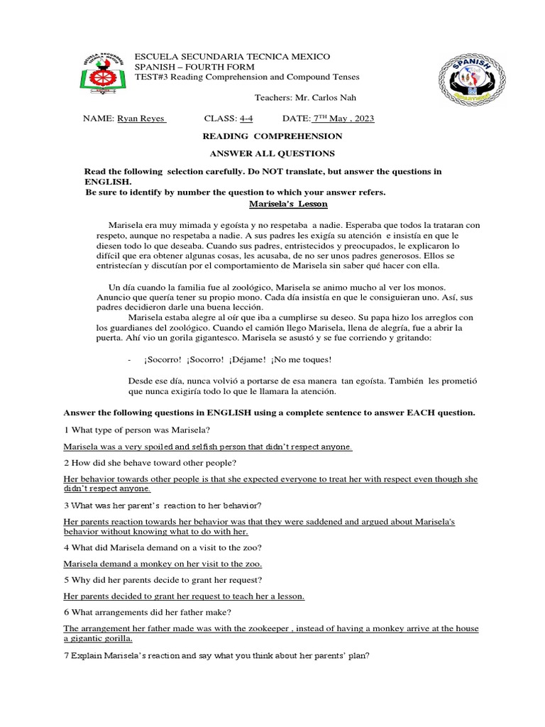 Reading Comprehension Ryan Reyes | PDF | Morfología | Morfología ...