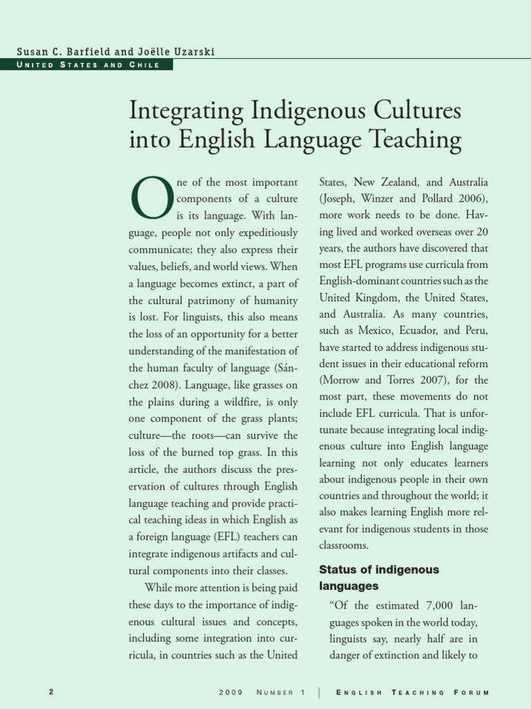 Integrating Indigenous Cultures Into Learning Englsih - Uzarski N Barfield | Download Free PDF ...