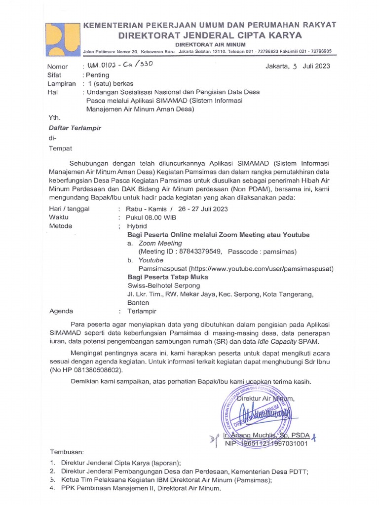 Undangan Sosialisasi Nasional Apliaksi SIMAMAD 26-27 Juli 2023 | PDF