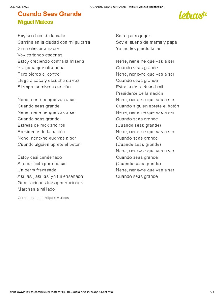 CUANDO SEAS GRANDE - Miguel Mateos (Impresión) | PDF | Música grabada