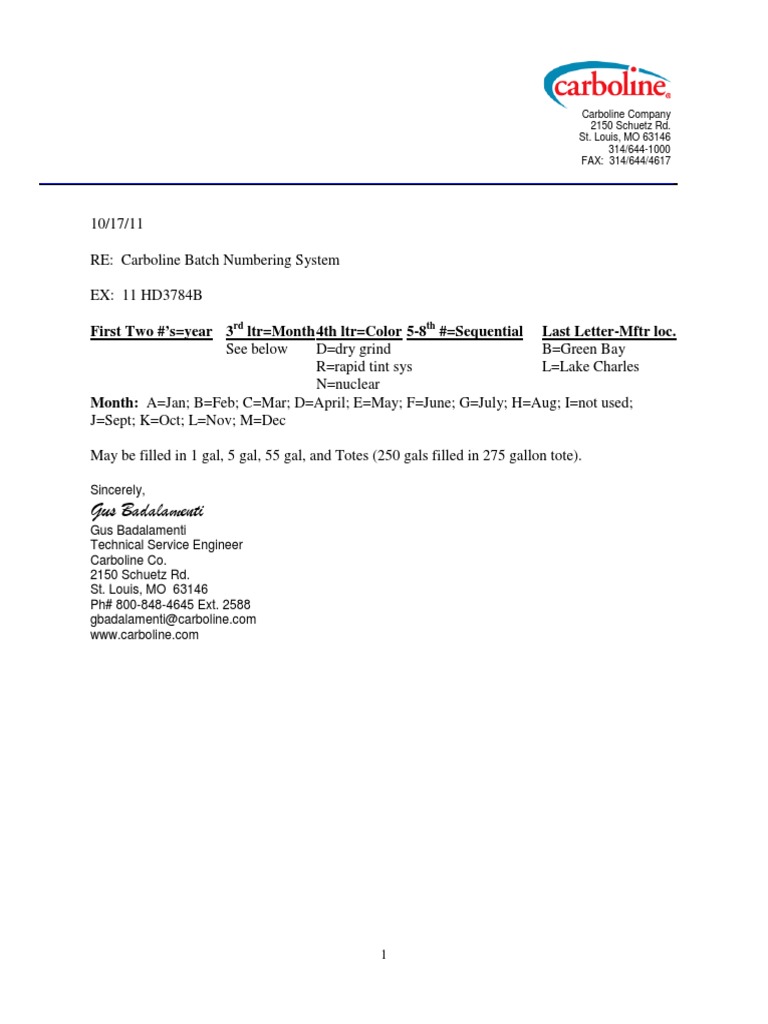 Carboline Batch Number System 101711 | PDF