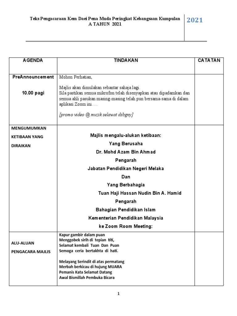 Contoh Teks Utk Mahrajan Adni Teks Majlis Penutupan D Pena Sayani | PDF