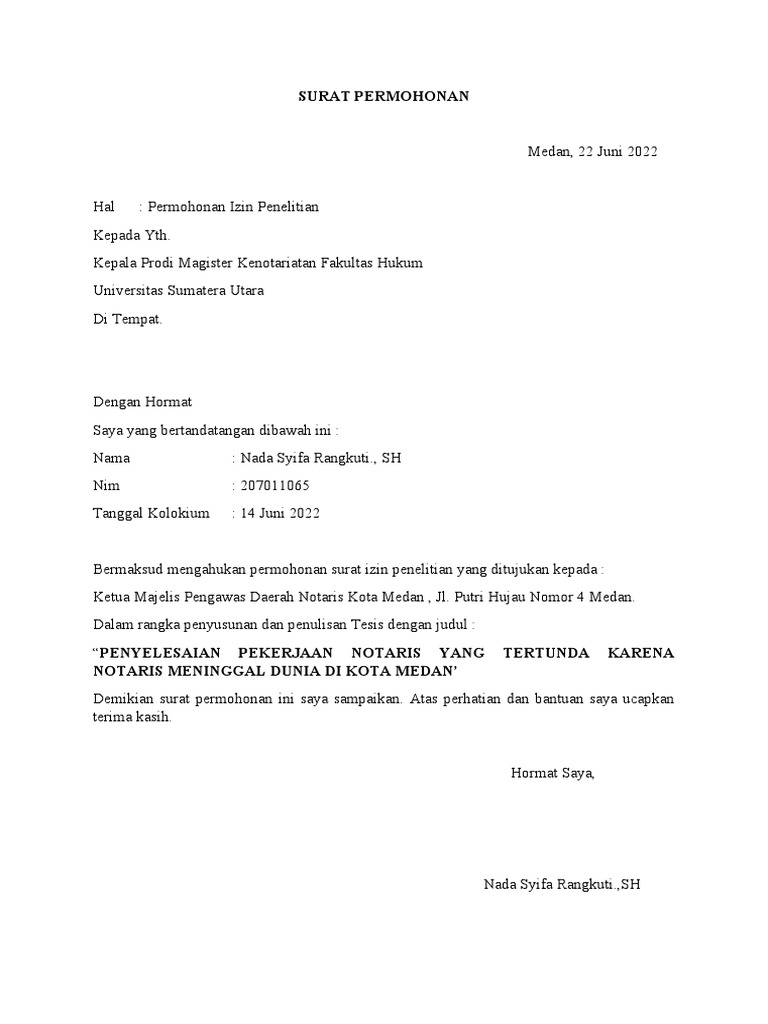 Surat Permohonan Penelitian | PDF