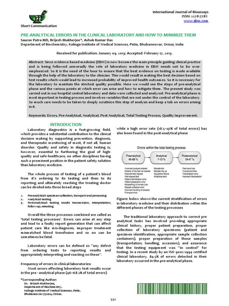Minimizing Pre-Analytical Errors in Labs | PDF | Medical Laboratory ...