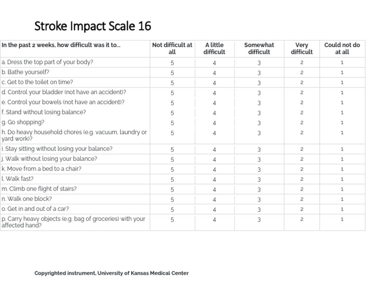 Stroke Impact Scale 16 | PDF