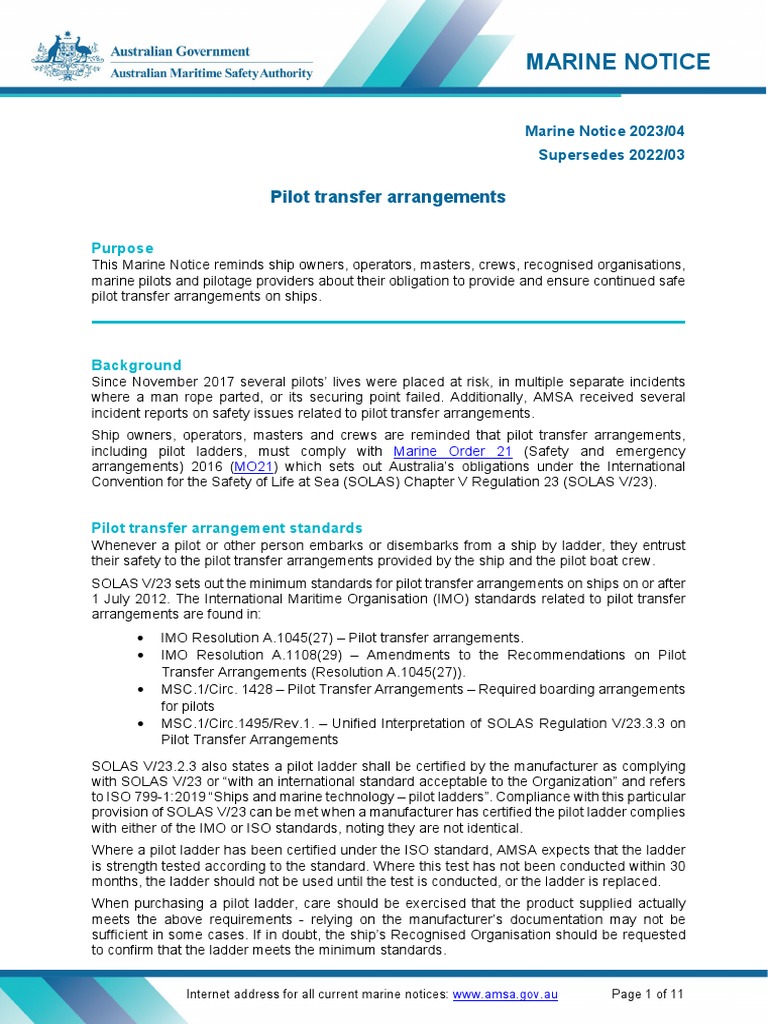 Marine Notice 2023 04 Pilot Transfer Arrangements June 2023 002 | PDF ...