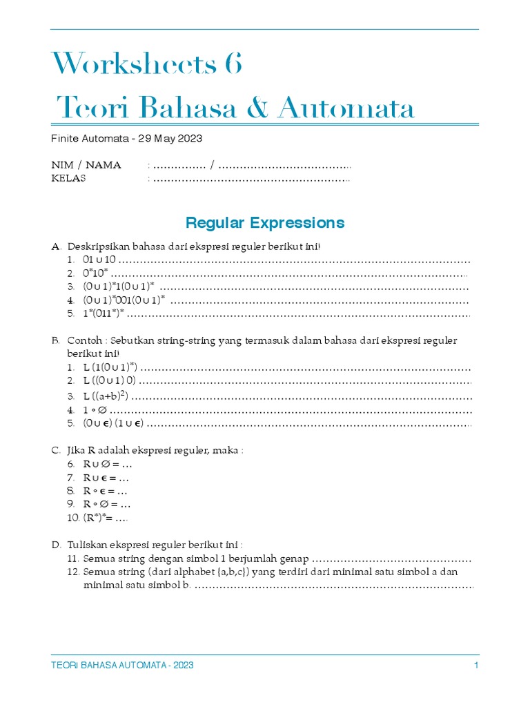 Worksheets 6 - Regular Expressions | PDF
