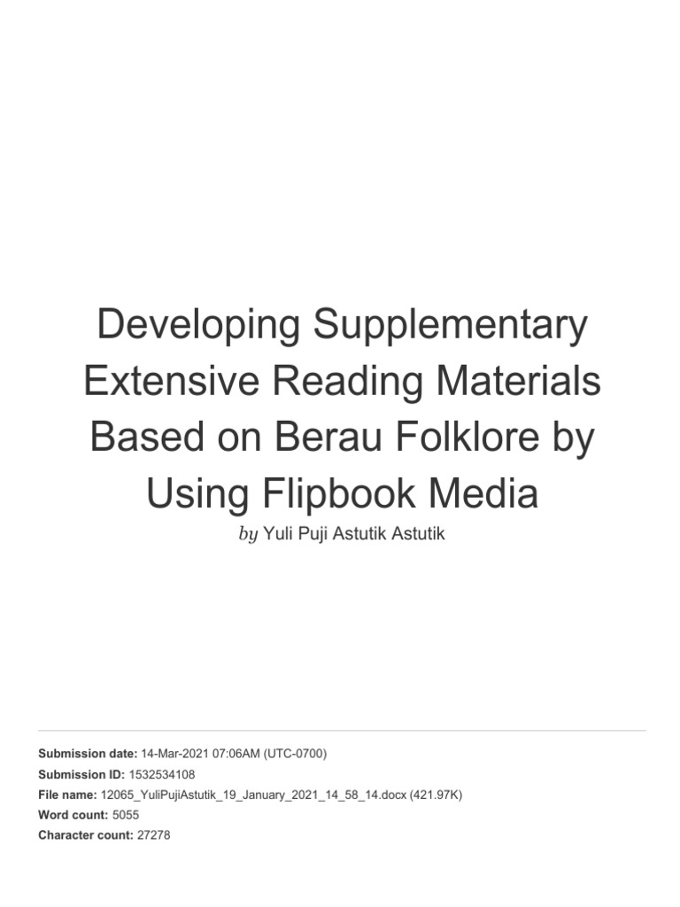 Developing Supplementary Extensive Reading Materials Based On Berau Folklore by Using Flipbook ...