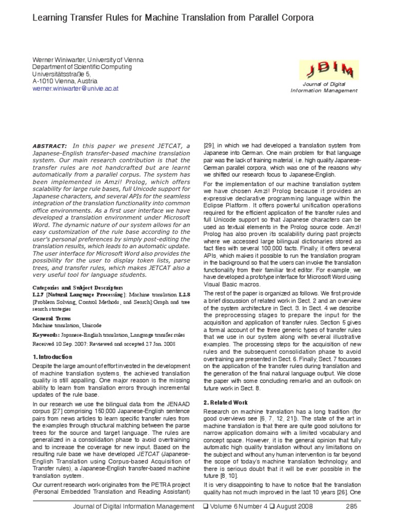 2008 - Learning Transfer Rules For Machine Translation From Parallel ... 2008 - Learning Transfer Rules For Machine Translation From Parallel ...