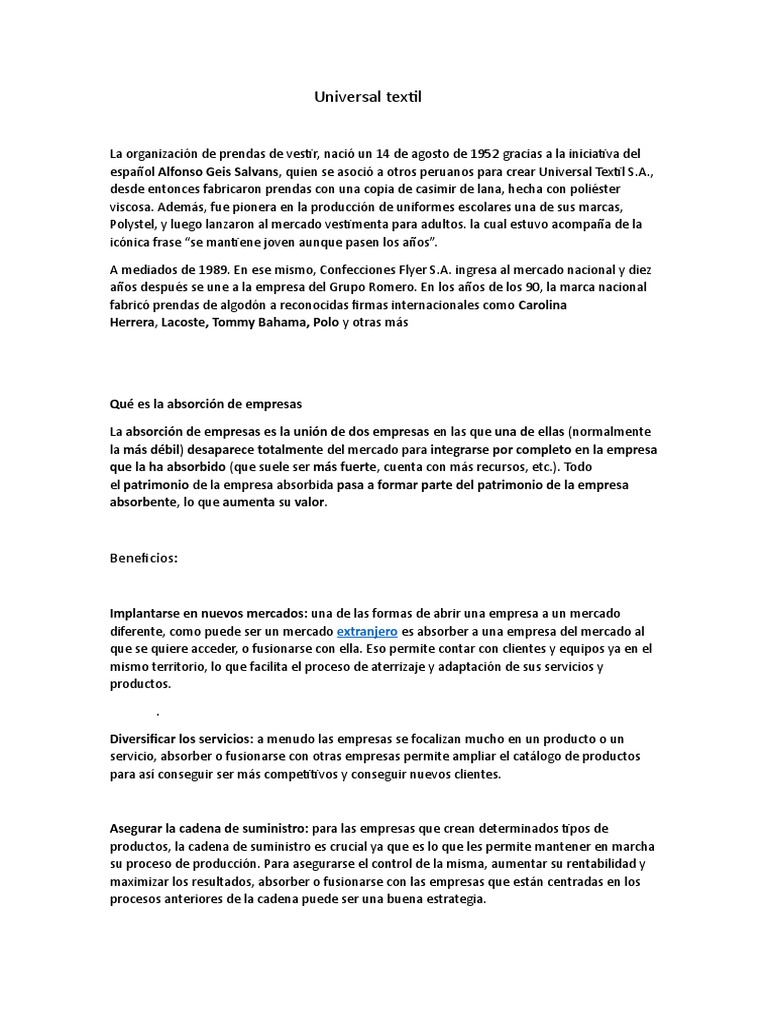 Documento Universal Textil | PDF | Business | Economias