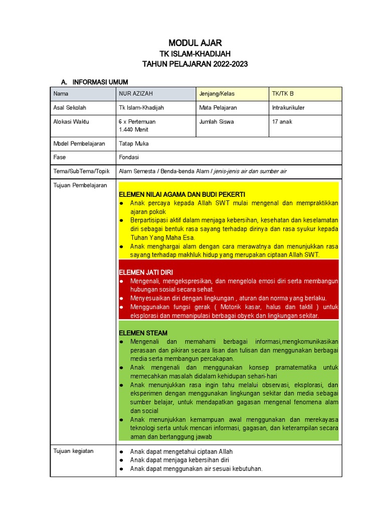 Modul Ajar Air, Persiapan | PDF