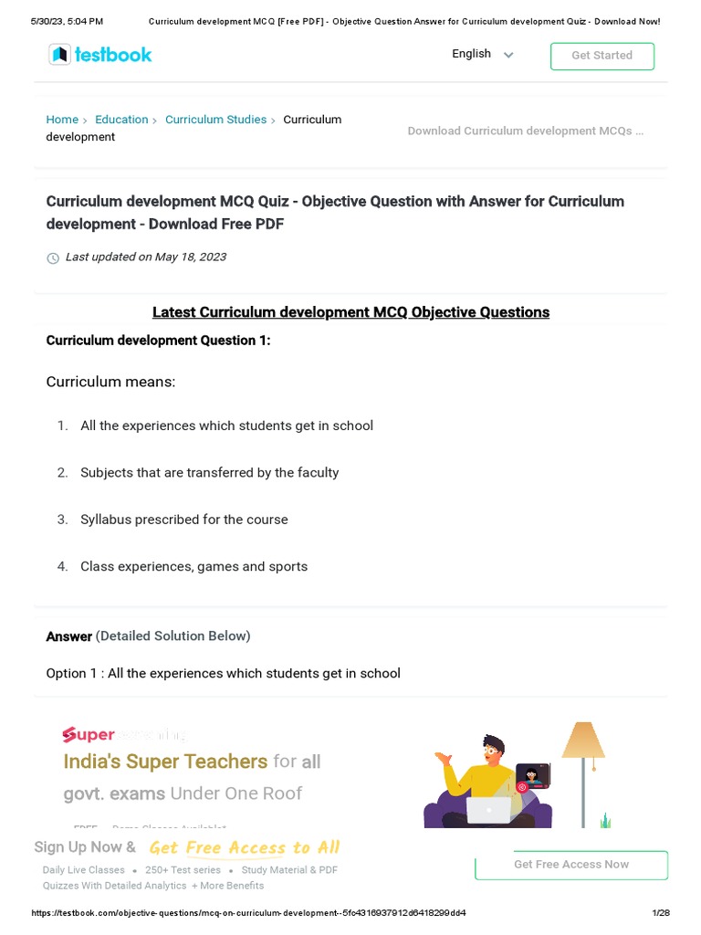 Curriculum Development MCQs Free PDF | PDF | Curriculum | Experience