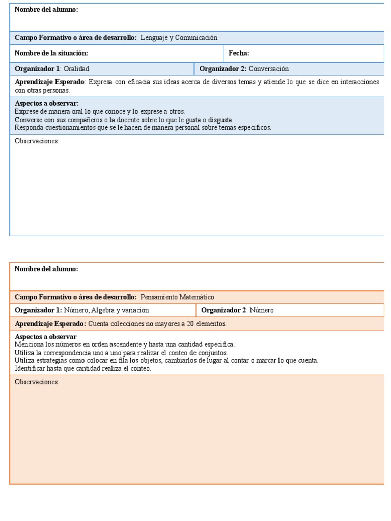 Fichas de Observacion | PDF | Aprendizaje | Salón de clases