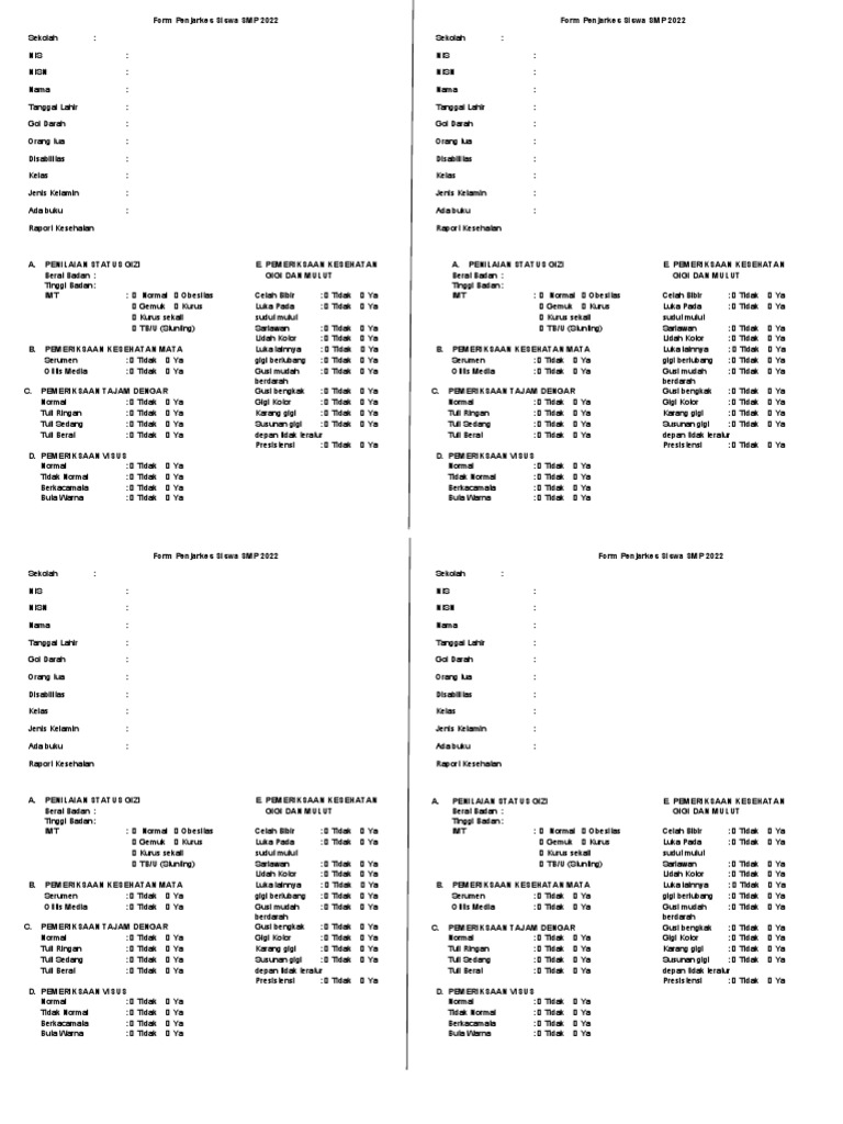 Form Penjarkes Siswa SMP Dan SD 2022-1 | PDF