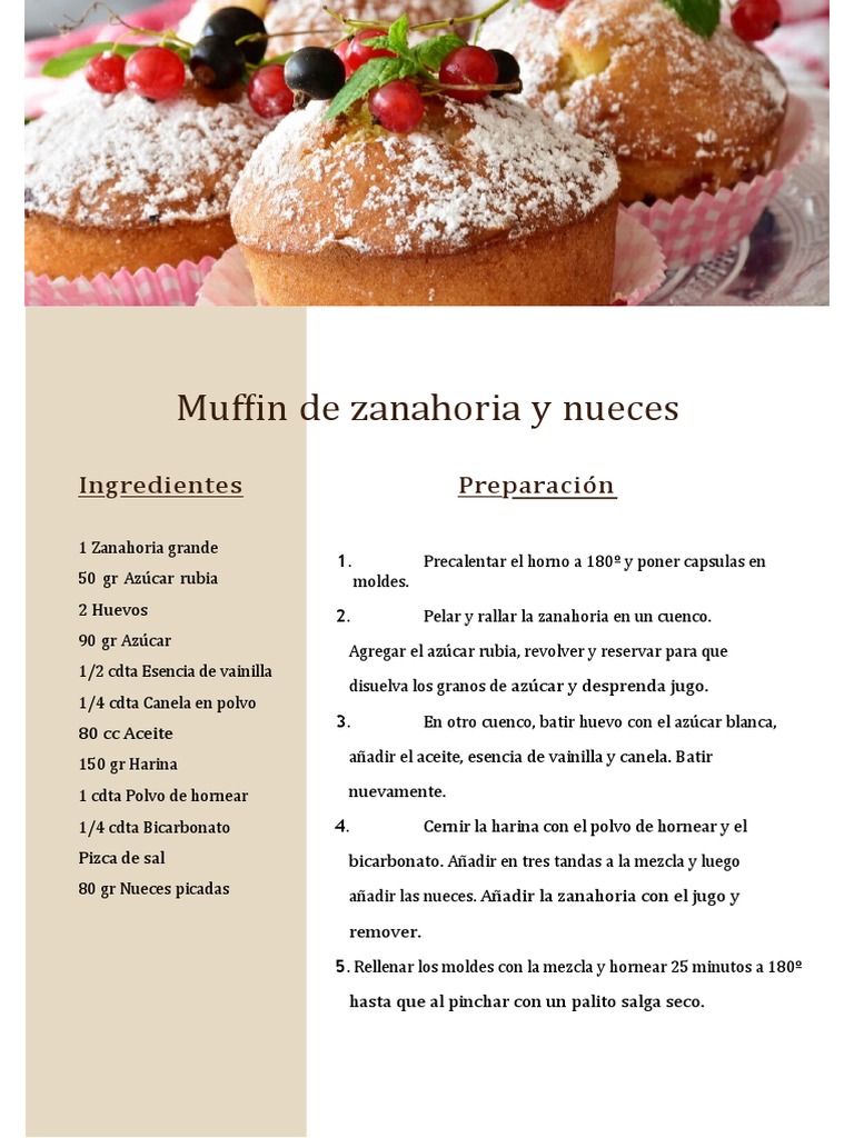 Receta de Cocina Postre Muffin Imprimible | PDF