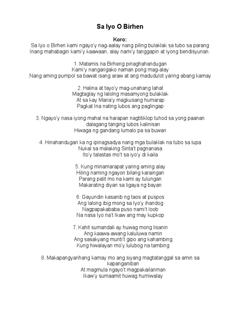 Sa Iyo O Birhen (Lyrics) | PDF