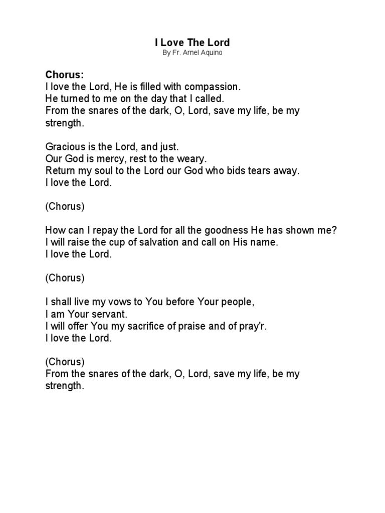 I Love The Lord Chorus:: by Fr. Arnel Aquino | PDF | Poetry