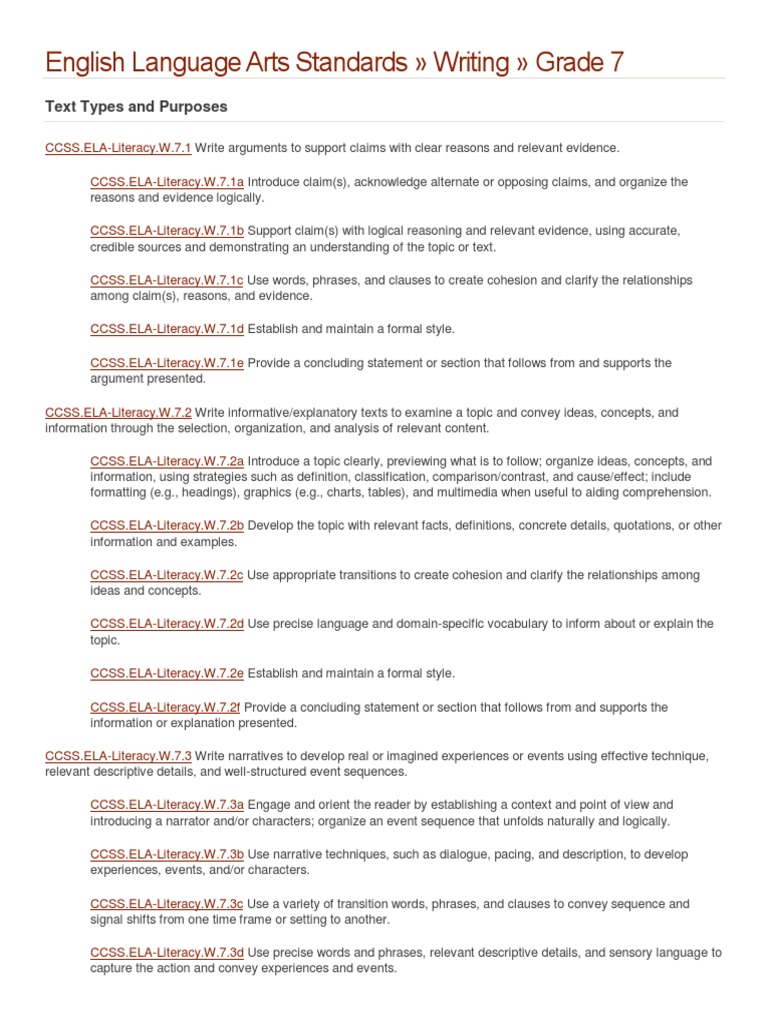 English Language Arts Standards Writing Grade 7 | PDF | Narrative | Reason