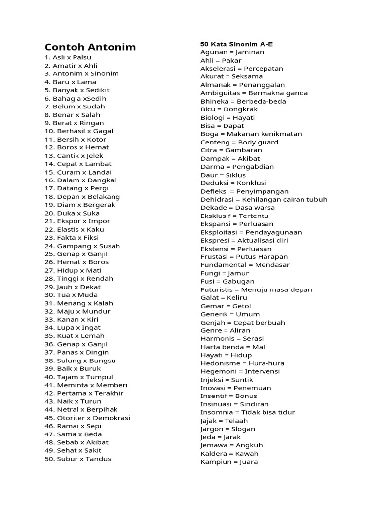 Contoh Antonim | PDF