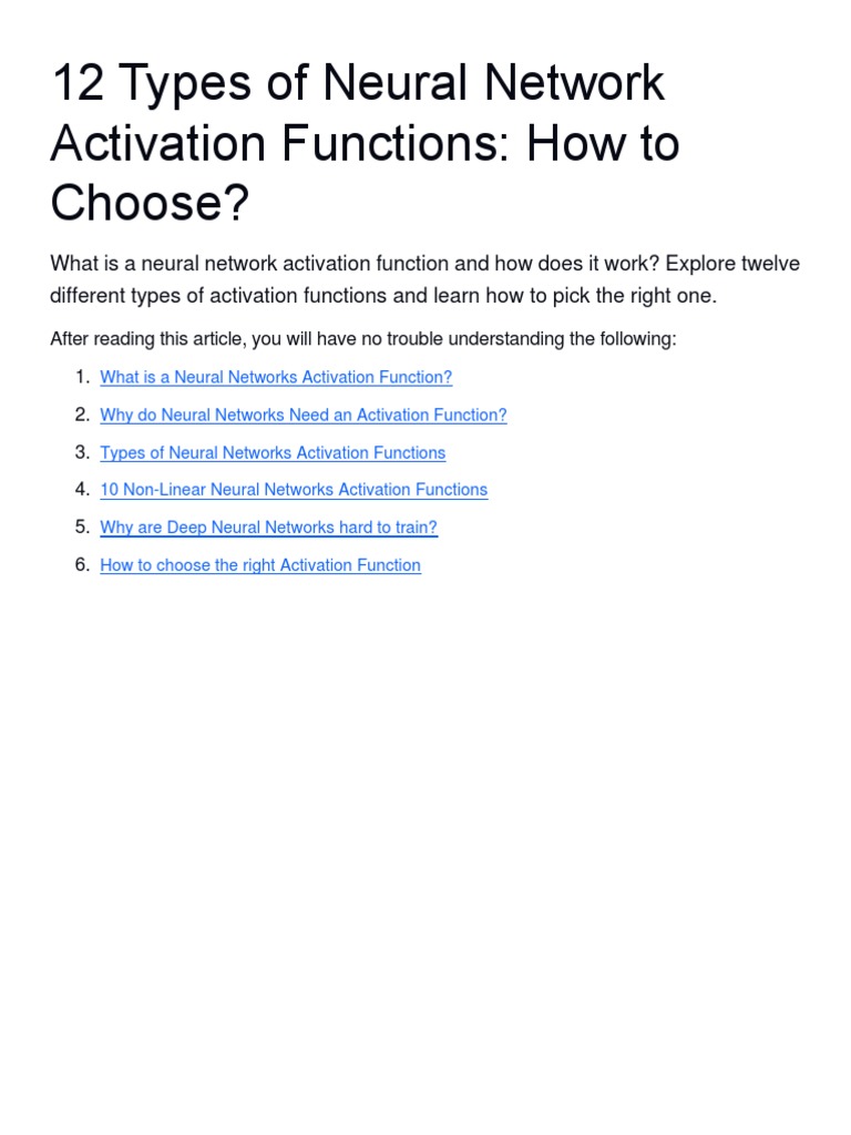 12 Types Of Neural Network Activation Functions Download Free Pdf