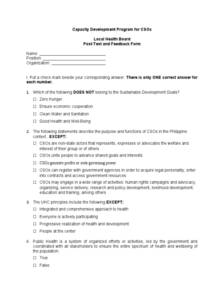 LHB Post Test and Feedback | PDF | Governance | Leadership