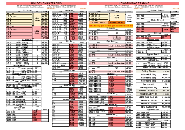 Hong-Thomas Trading Price List | PDF | Rainbow | Color