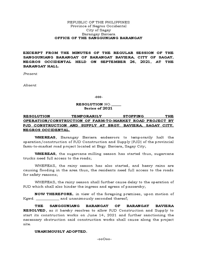 Brgy Baviera Resolution | PDF