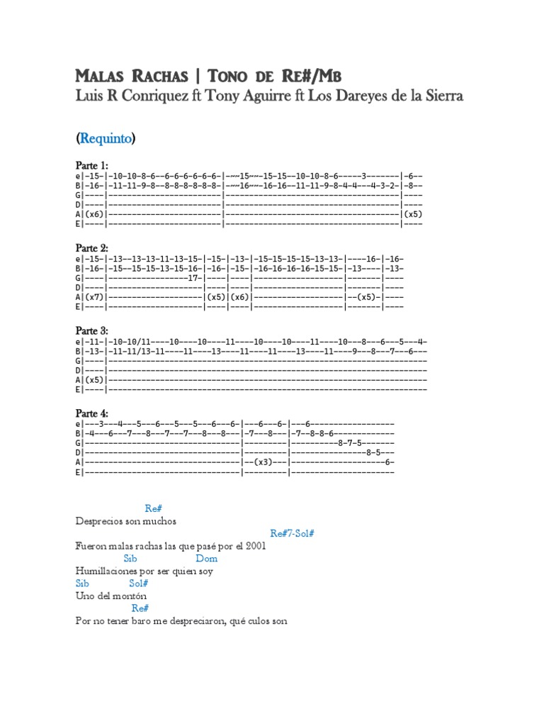 Malas Rachas (Requinto y Acodes) | PDF