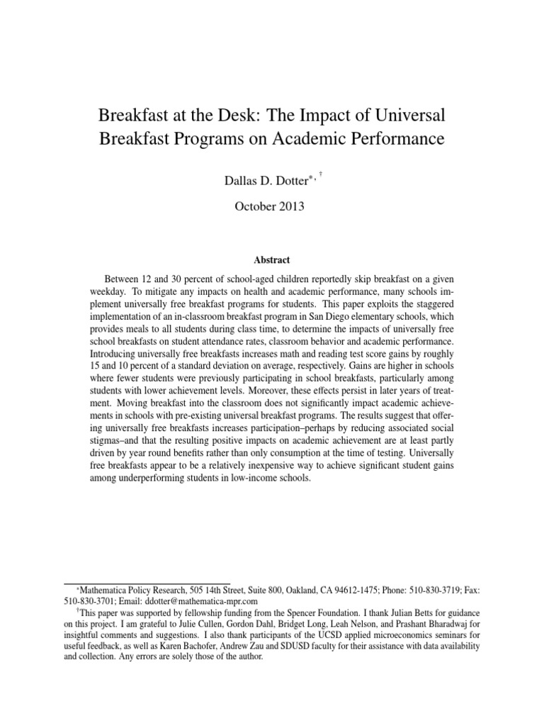 Impact of Universal Breakfast on Academics | PDF | Social Science ...