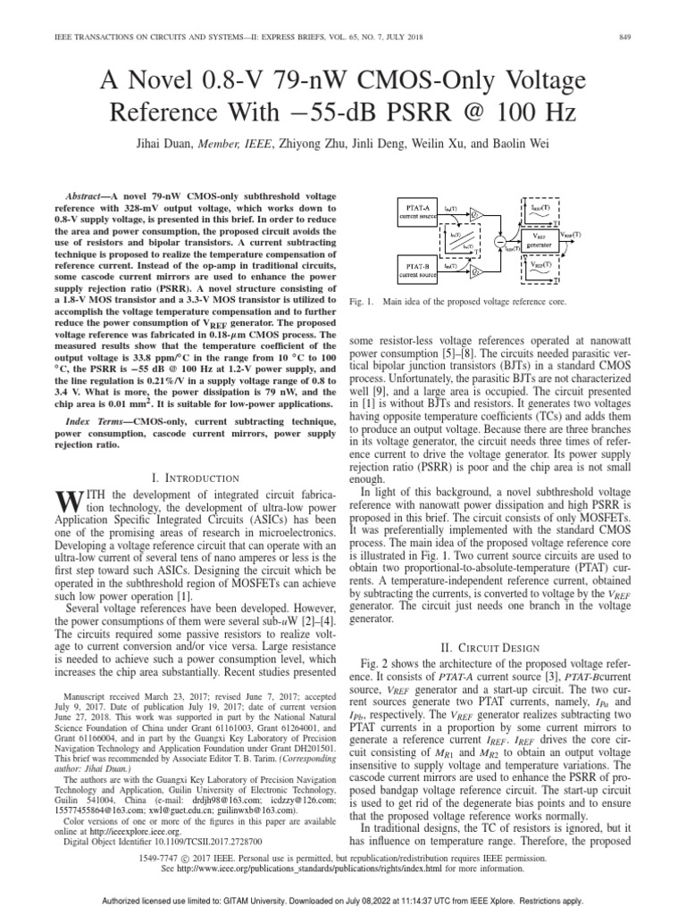 79-nW CMOS Voltage Reference Design | PDF | Mosfet | Transistor