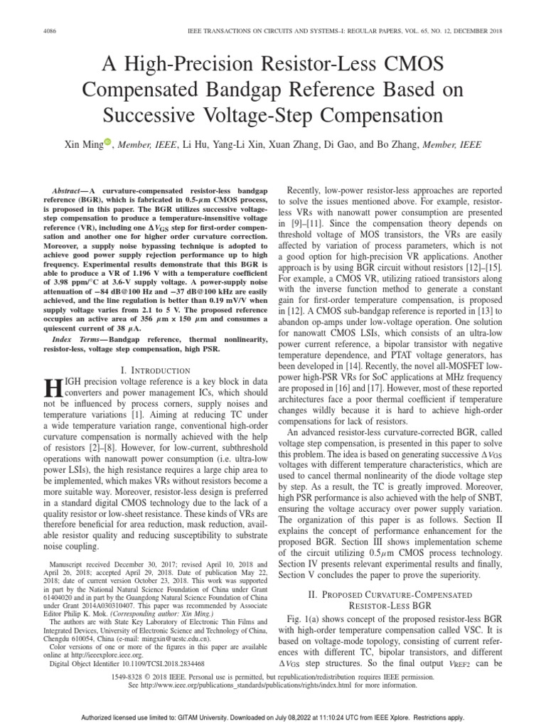 High-Precision Resistor-Less CMOS BGR | PDF | Cmos | Resistor