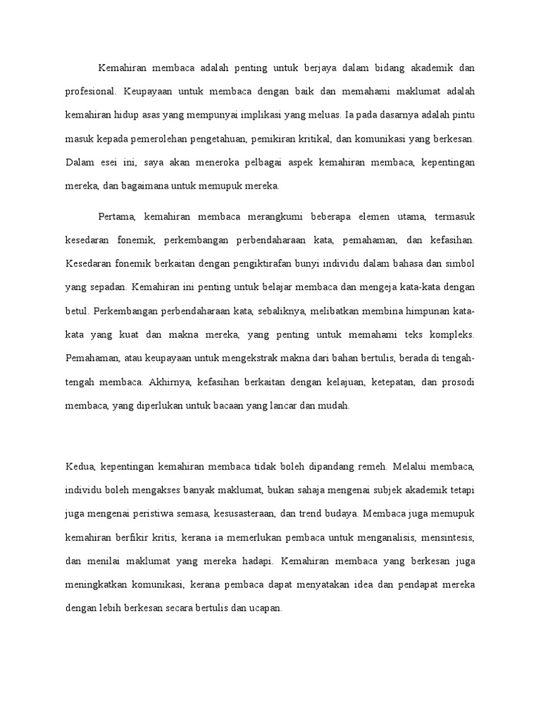 Kemahiran Membaca Adalah Penting Untuk Berjaya Dalam Bidang Akademik Dan Profesional | PDF