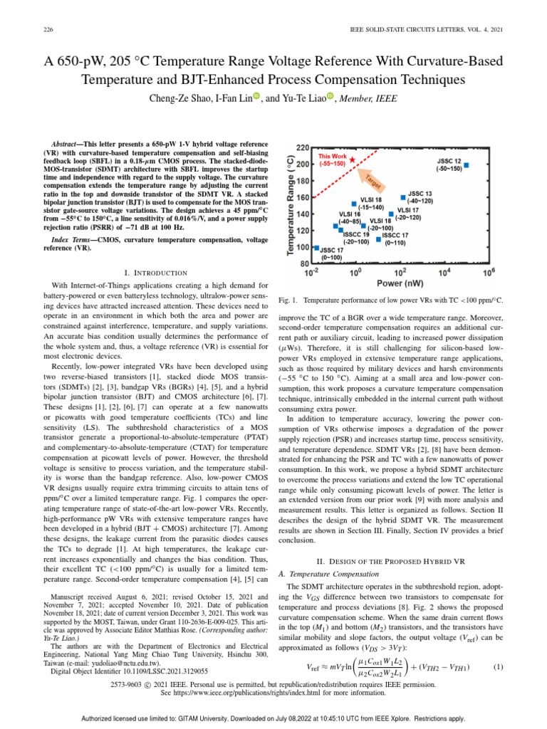 A 650-pW 205 C Temperature Range Voltage Reference With Curvature-Based ...