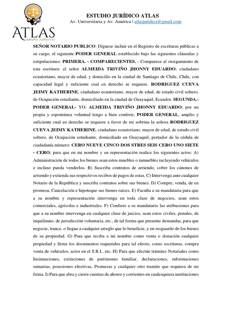 MINUTA DE PODER GENERAL | PDF | Ecuador